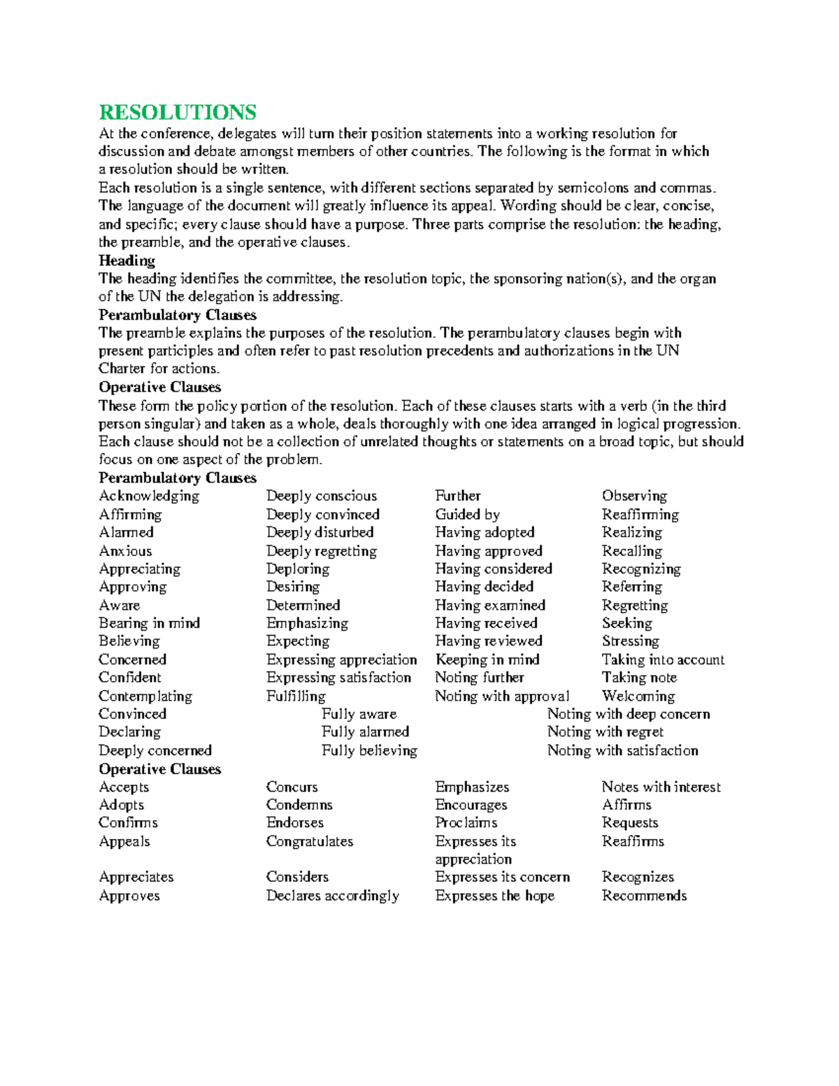 Sample-DR - dr or resolutions - RESOLUTIONS At the conference ...