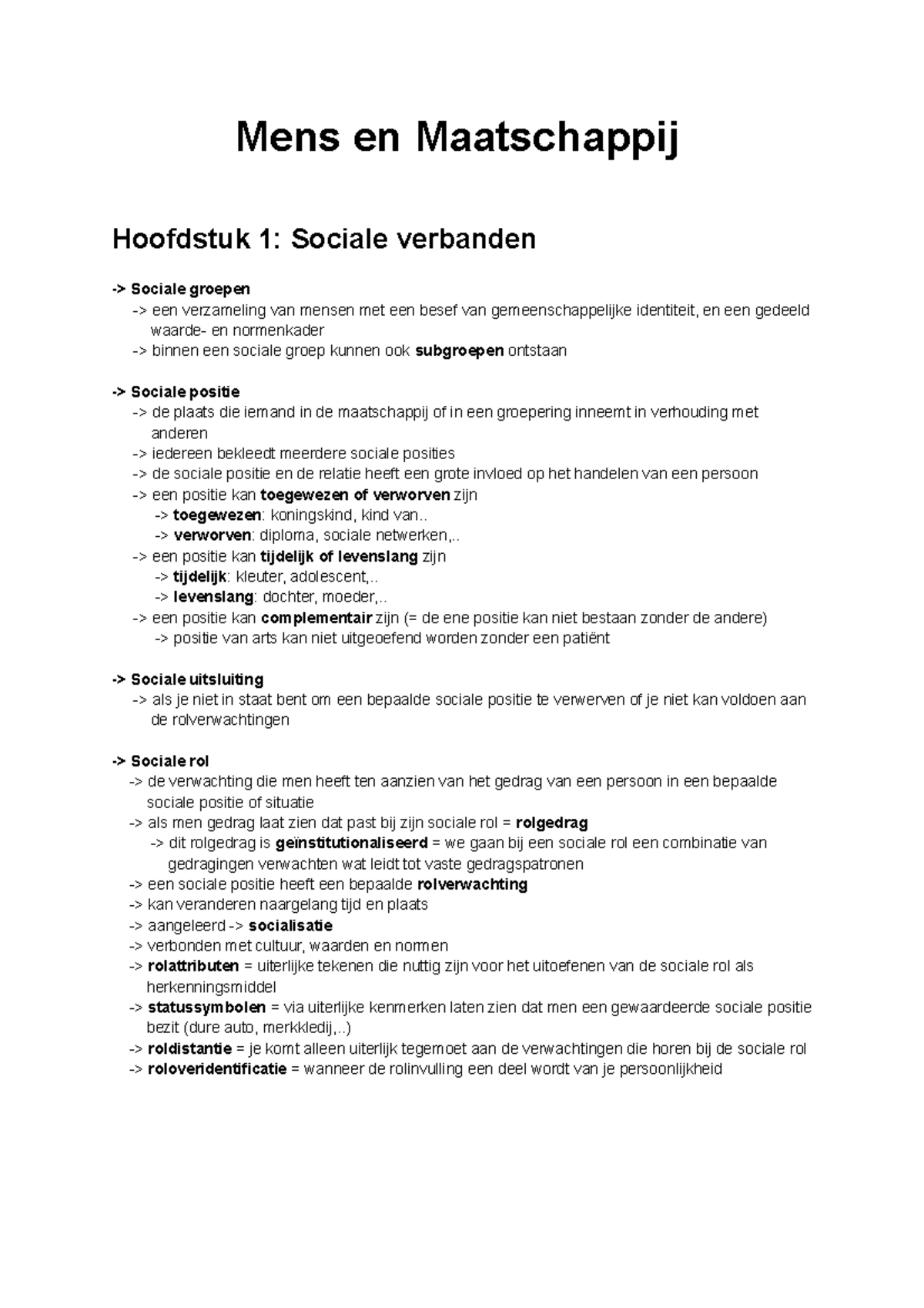 Mens en Maatschappij - Mens en Maatschappij Hoofdstuk 1: Sociale ...