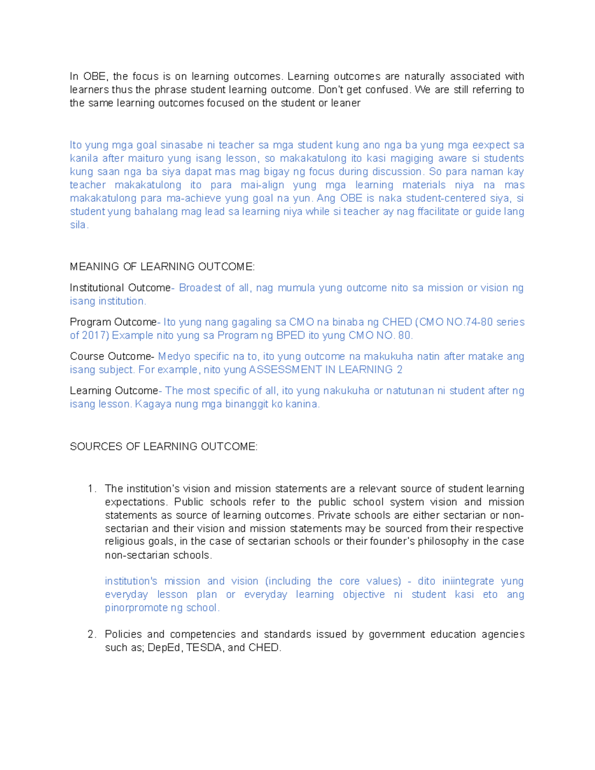 Report - In OBE, the focus is on learning outcomes. Learning outcomes ...