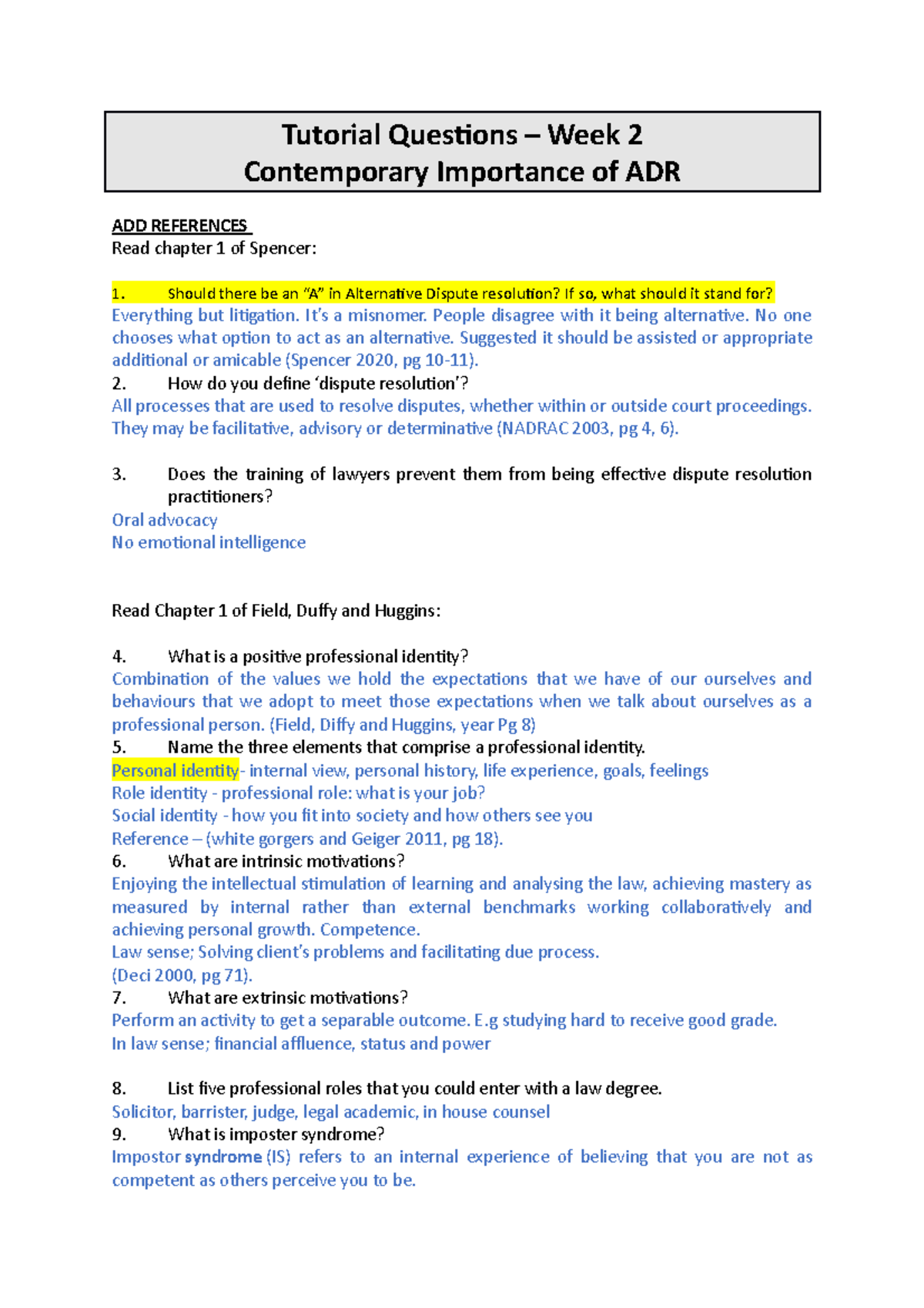 TUT2 - tutorial - Tutorial Questions – Week 2 Contemporary Importance ...
