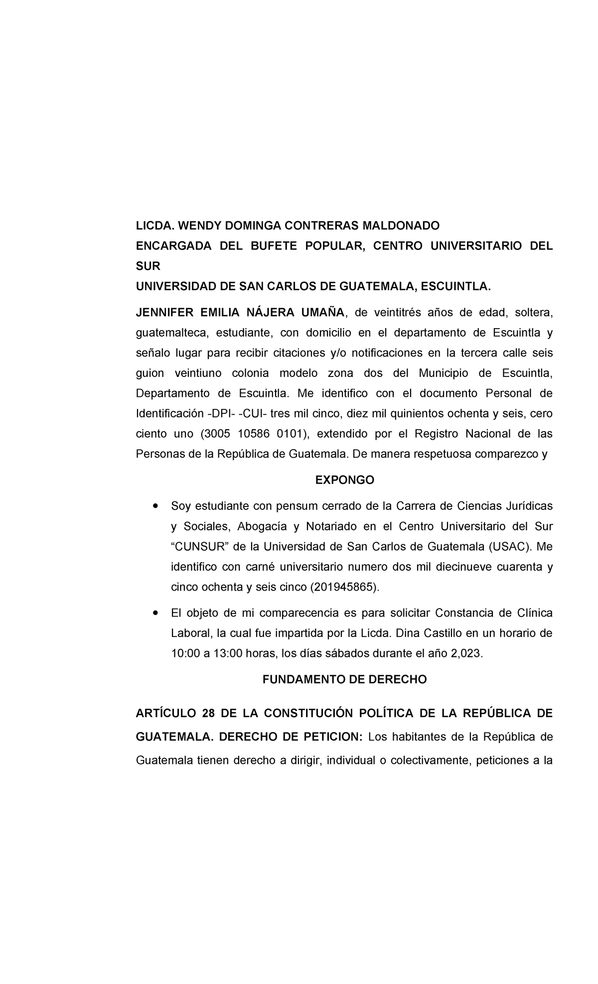 Memorial Clinica Laboral, Penal Y Civil Jennifer Najera - LICDA. WENDY ...