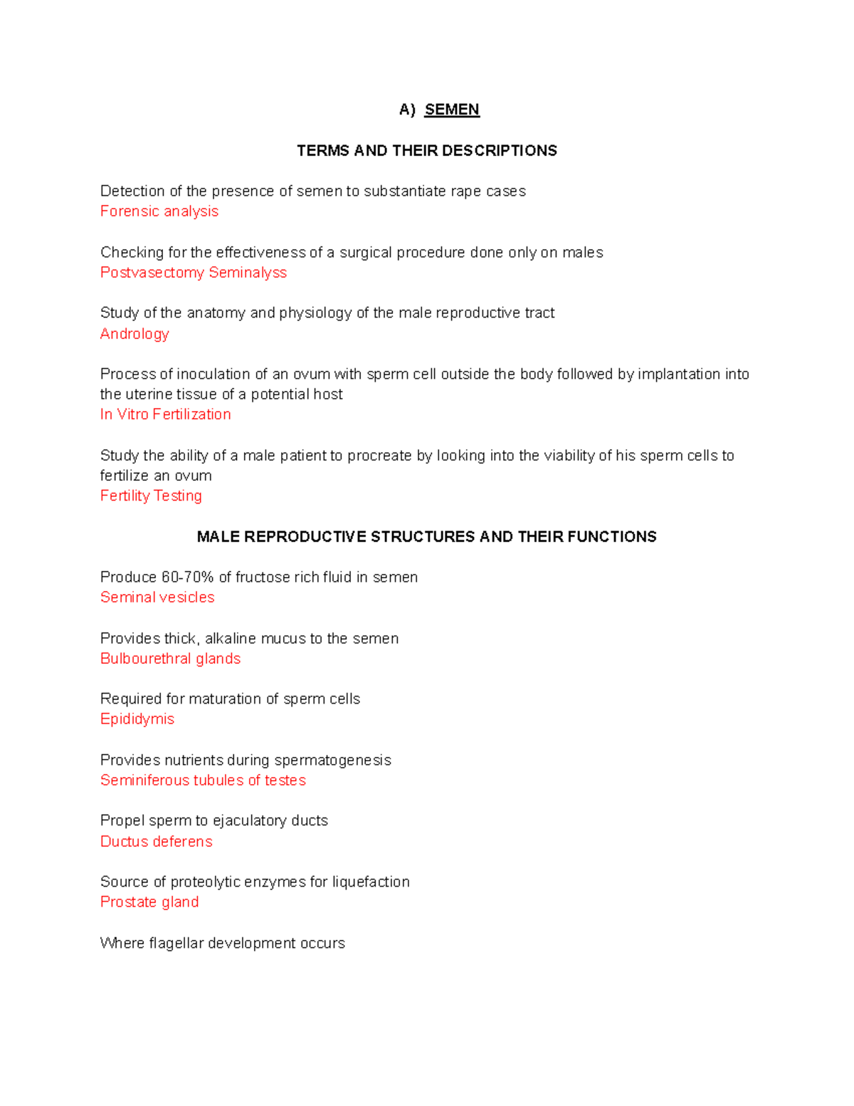 Semen and Amniotic Fluid Lab - A) SEMEN TERMS AND THEIR DESCRIPTIONS ...