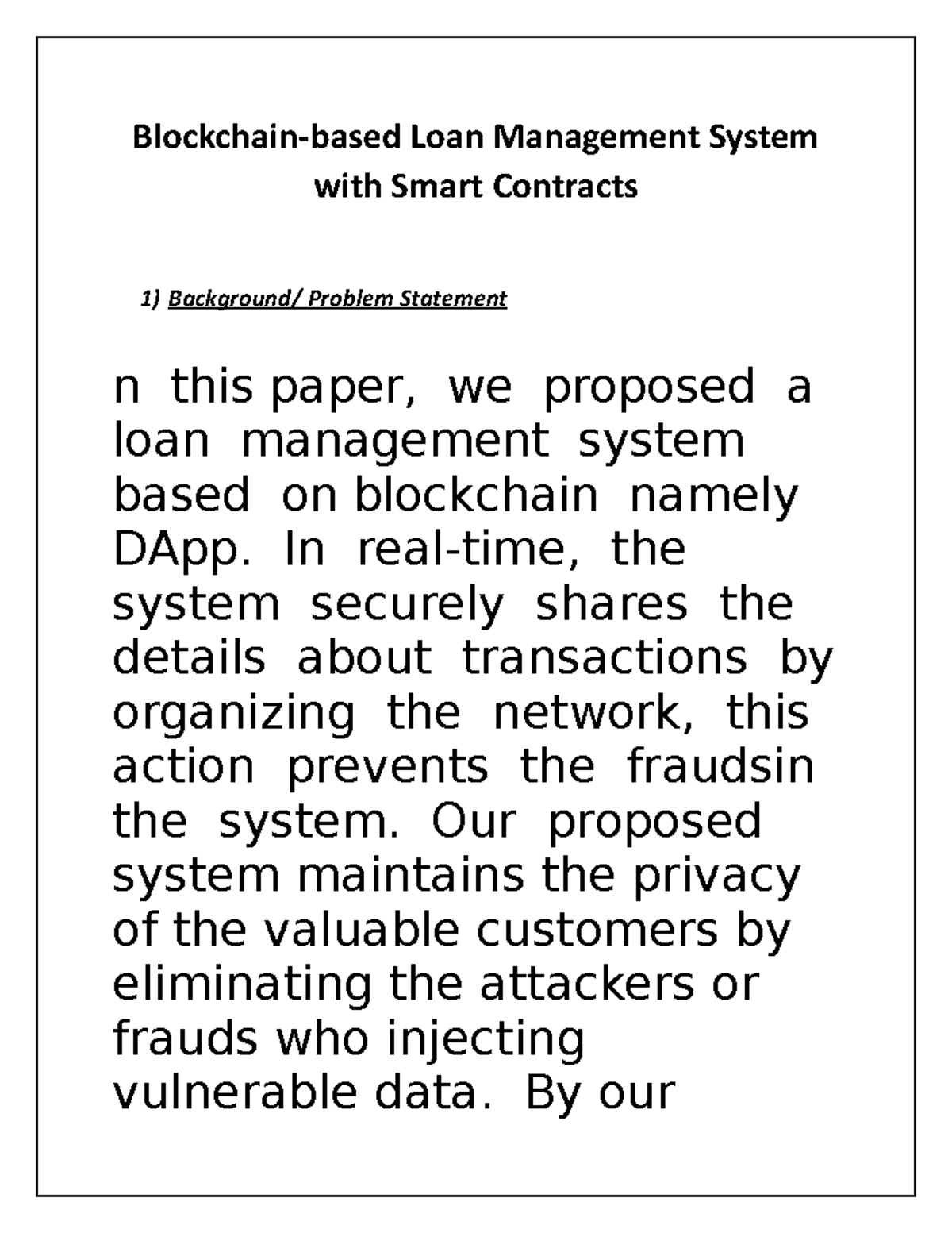 S366 - good - Blockchain-based Loan Management System with Smart Contracts Background/ Problem ...