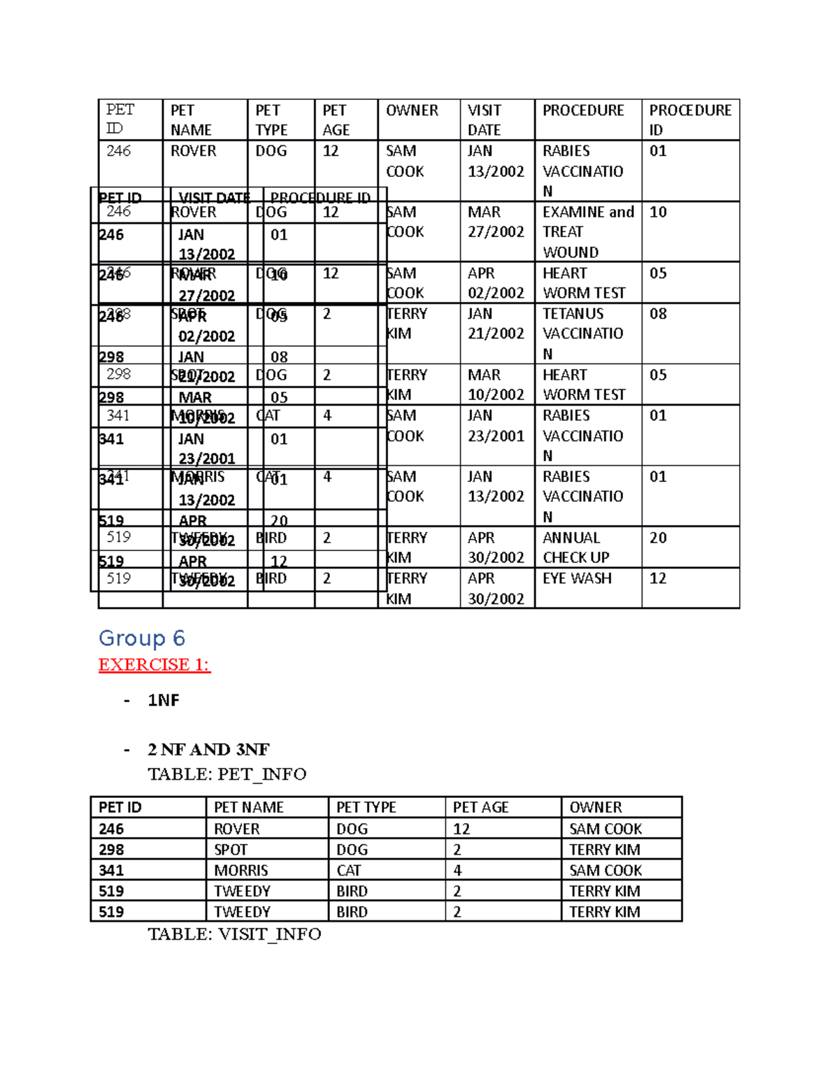 Lab-2-Group-6 - Lab - PET ID PET NAME PET TYPE PET AGE OWNER VISIT DATE ...