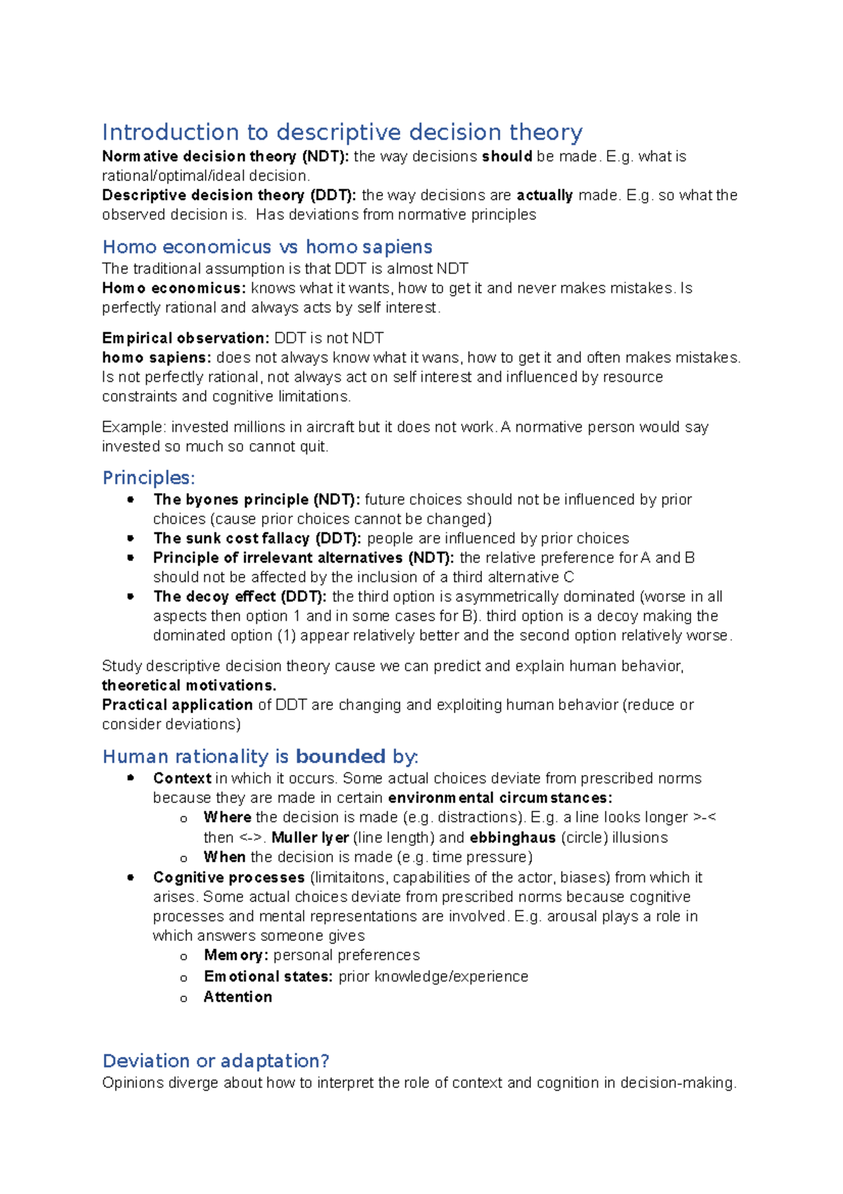 Summary slides of descriptive decision theory - Introduction to ...