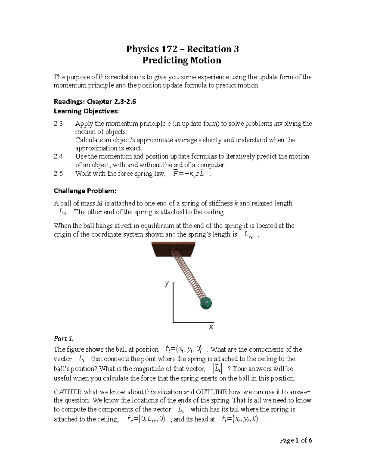 PHYS172D Rec03Sols-Summer 2020 - Physics 172 – Recitation 3 Predicting ...