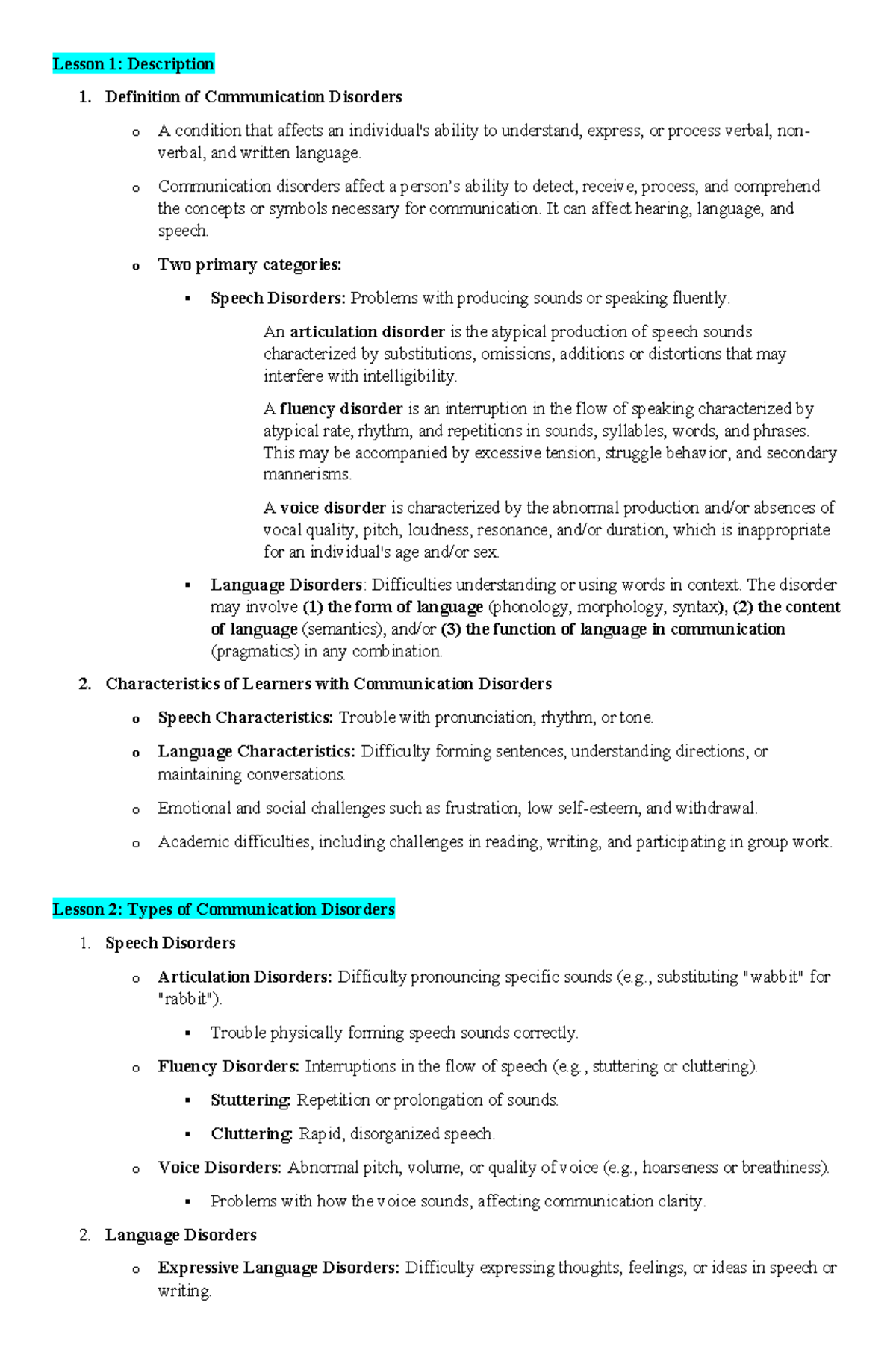 Communication-Disorder - Lesson 1: Description 1. Definition of ...