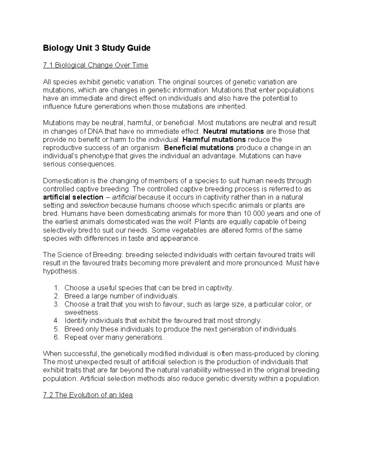 Biology Unit 3 Study Guide - Biology Unit 3 Study Guide 7 Biological ...
