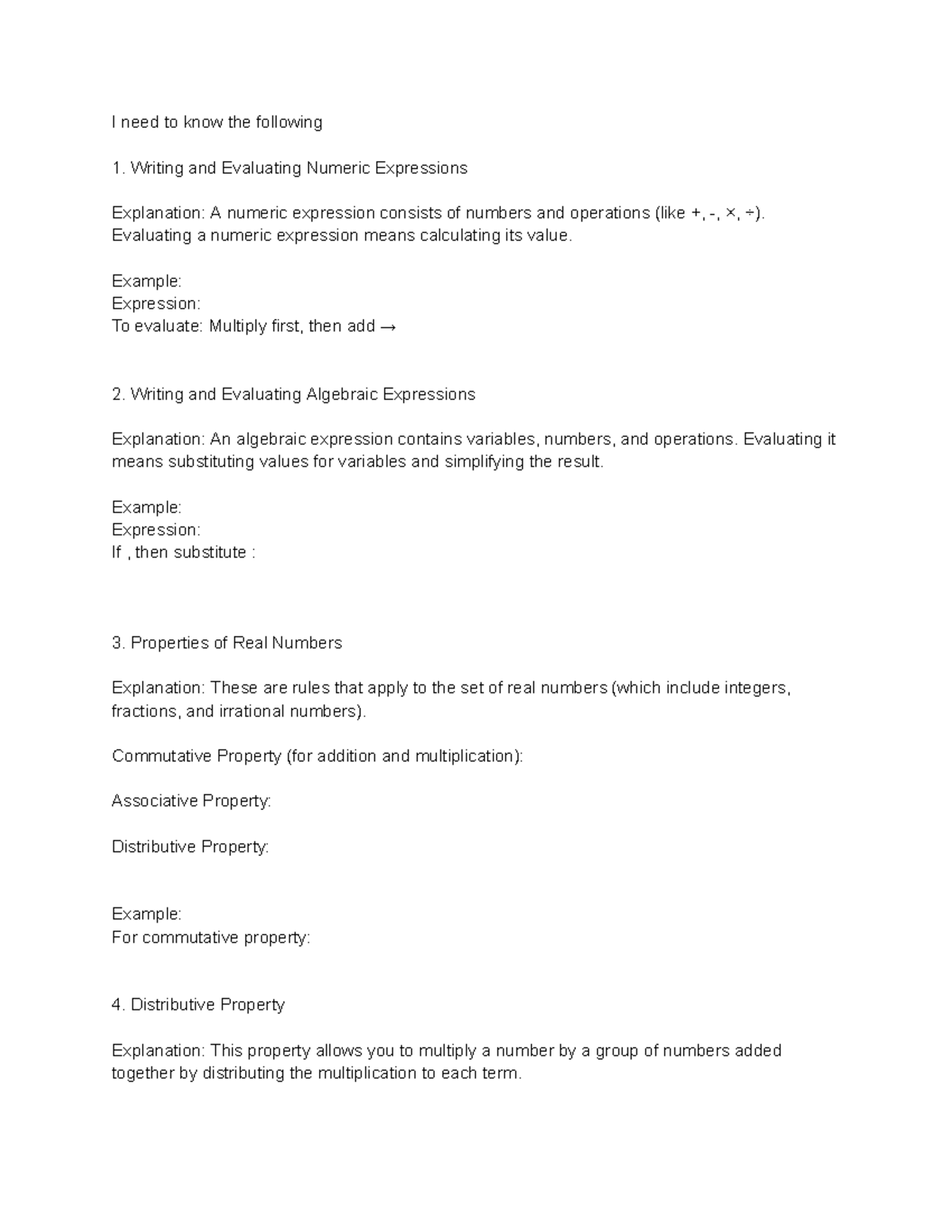Math review problems1 - I need to know the following Writing and ...