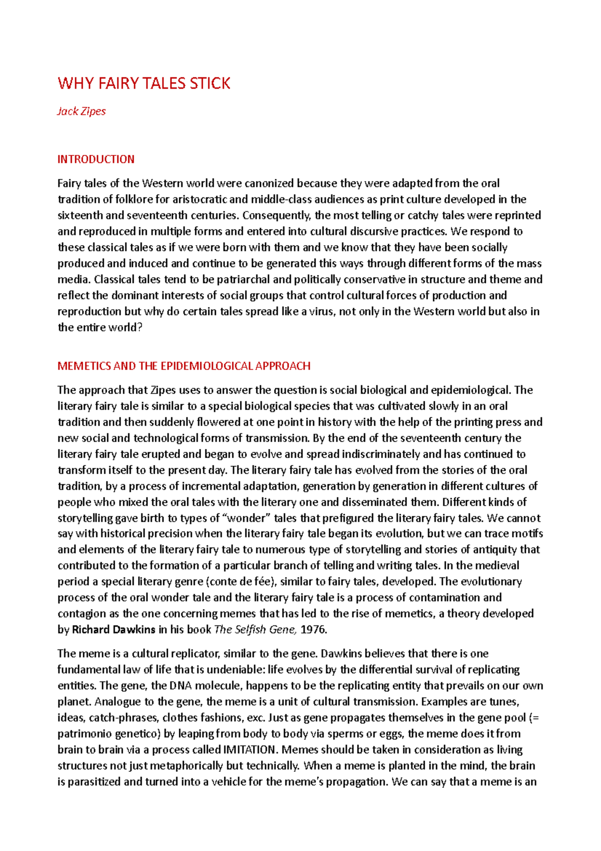 WHY Fairy Tales Stick - WHY FAIRY TALES STICK Jack Zipes INTRODUCTION ...