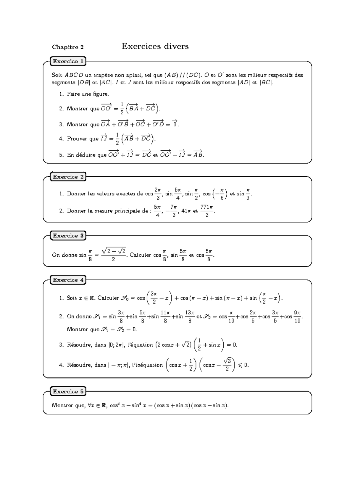 Ch2Ex6 1 - ss correction - Chapitre 2 Exercices divers Exercice 1 Soit ...