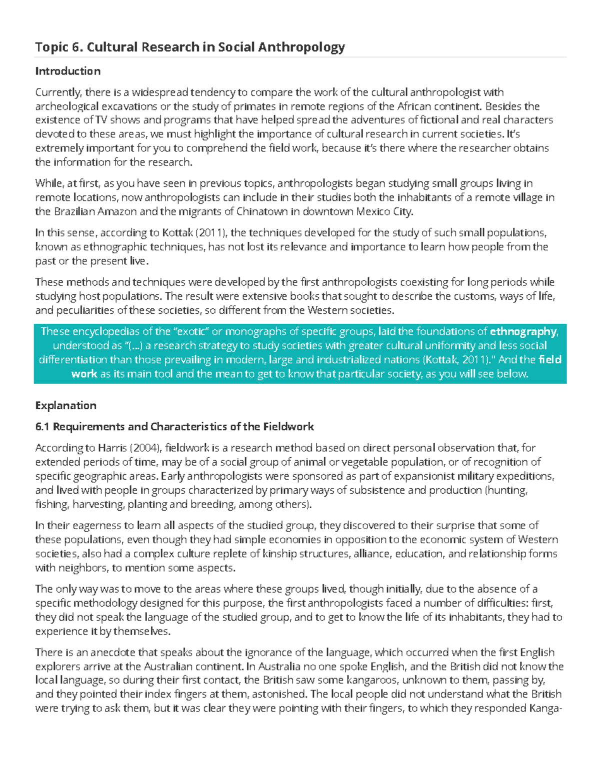 Guía anthropology 2 - lol - Topic 6. Cultural Research in Social ...