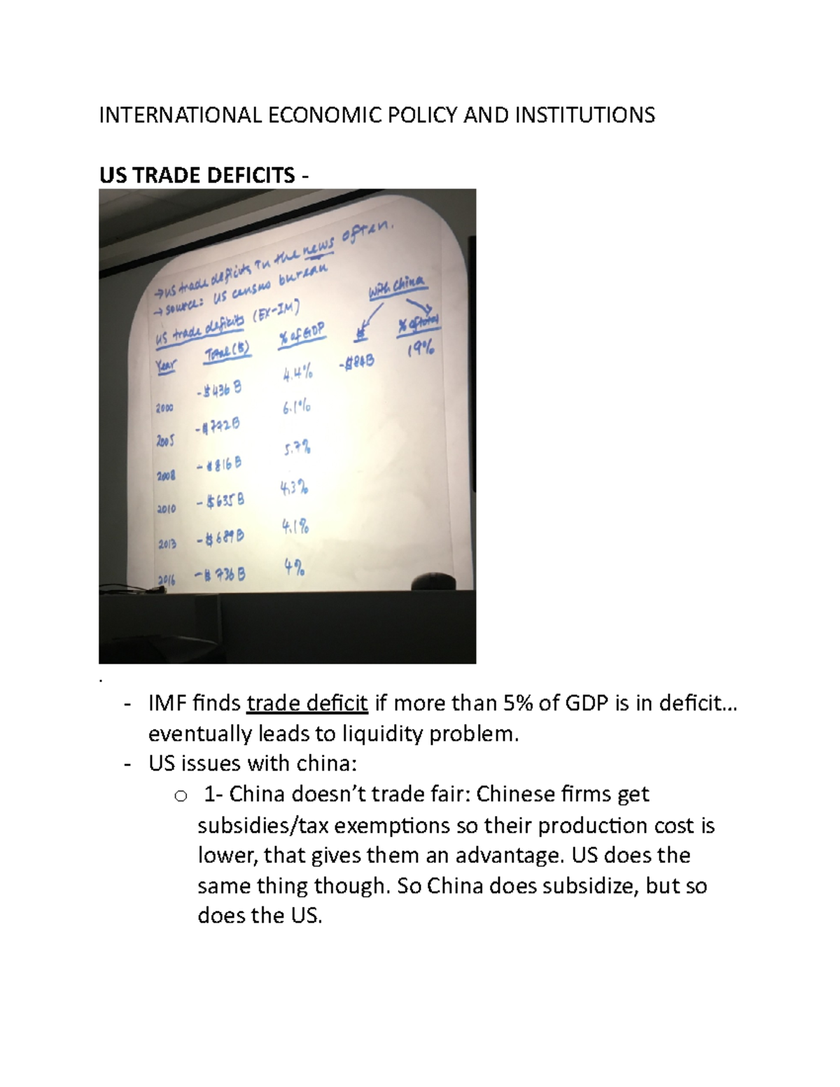 ECON 319 - International Economic Policy AND Institutions ...