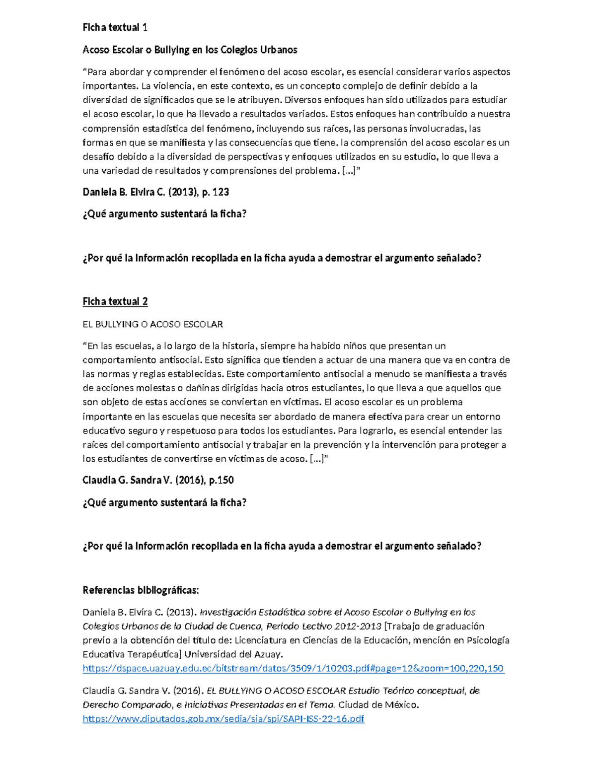 Tu tarea sjjsjsj - Ficha textual 1 Acoso Escolar o Bullying en los ...