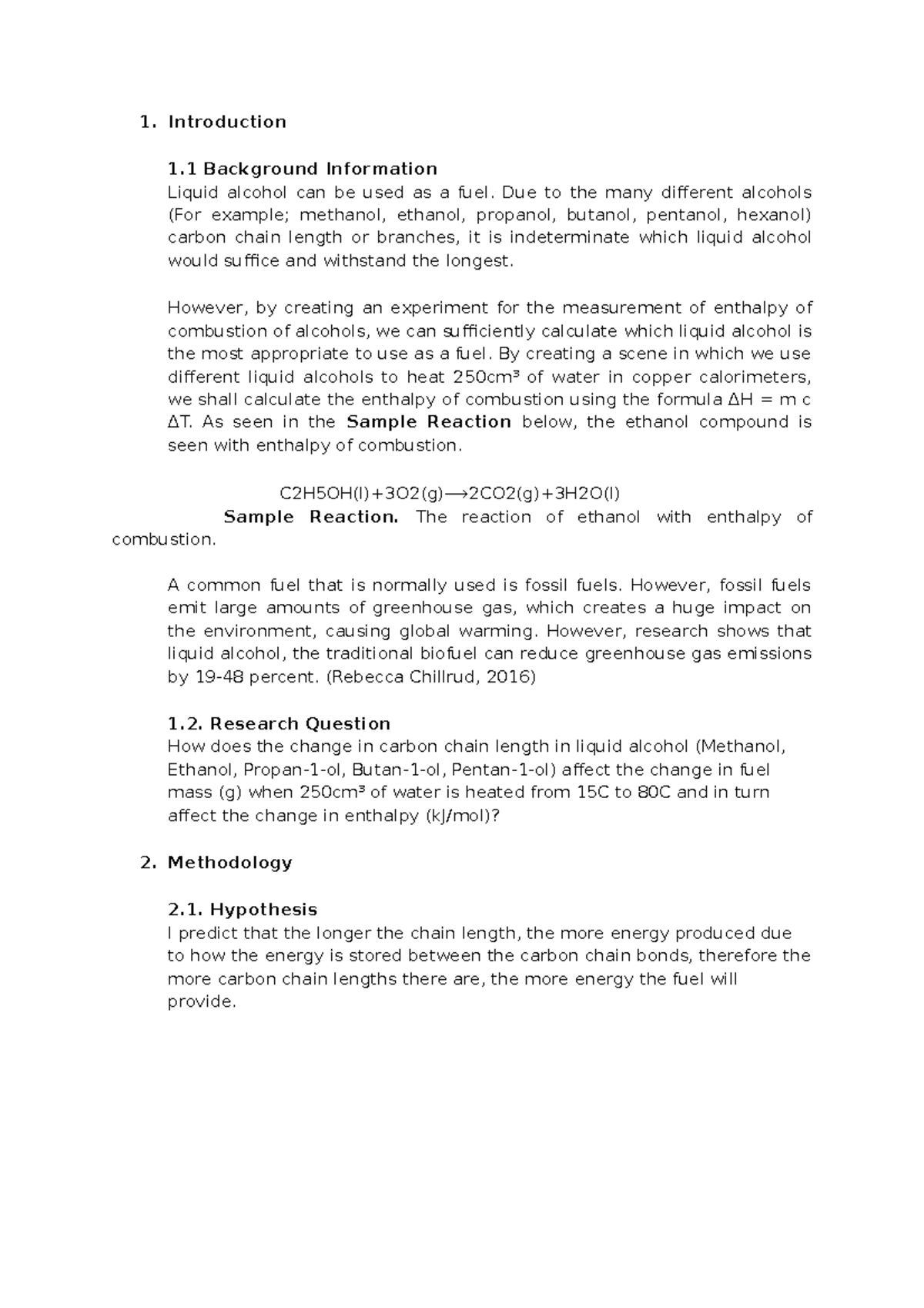 Lab Report on Enthalpy of Combustion. - 1. Introduction 1 Background ...