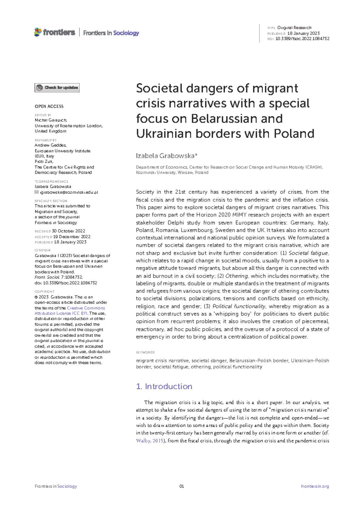 Societal danger migration crisis- best article - TYPE Original Research ...