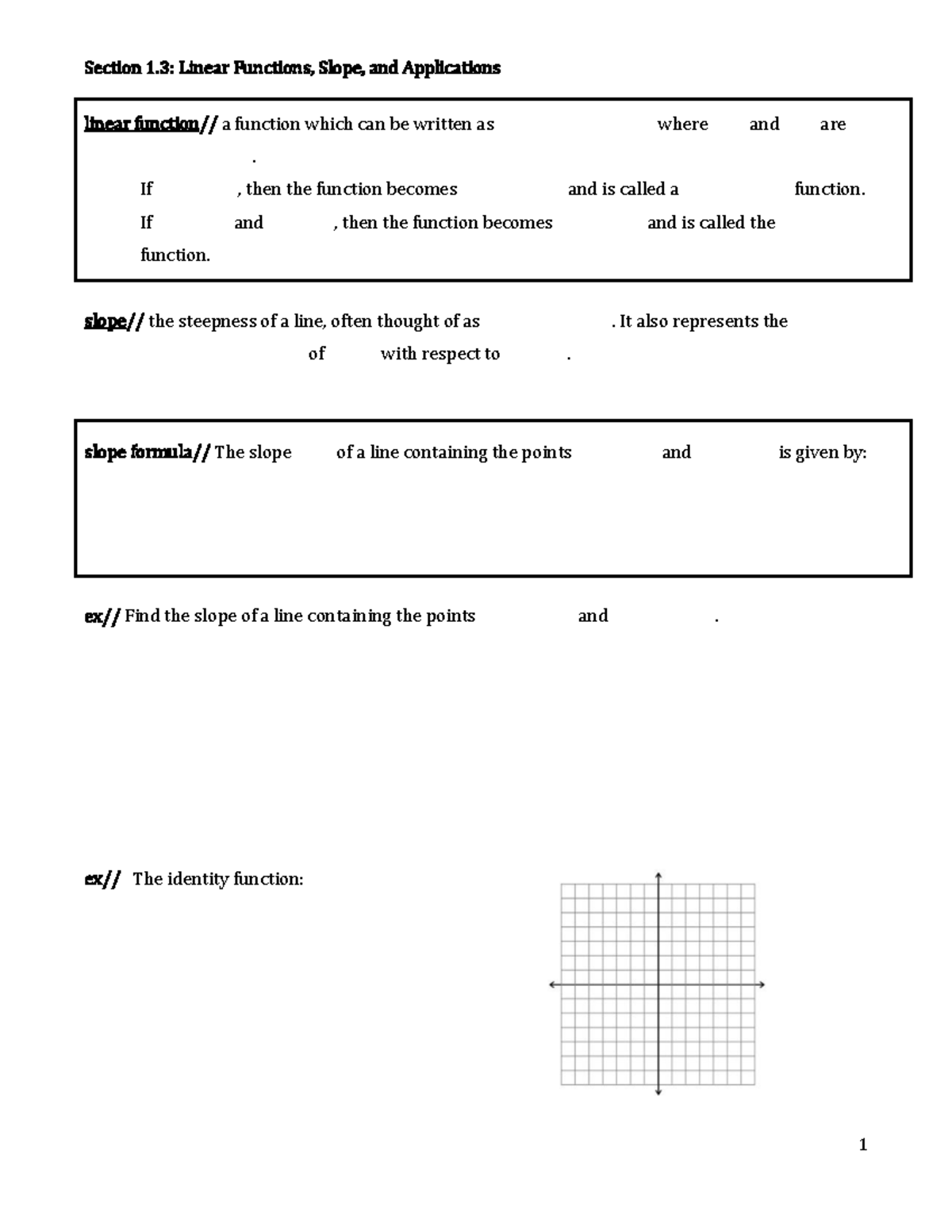 124 1.3 Note Outline - Blank notes - Section 1. 3 : Linear Functions ...