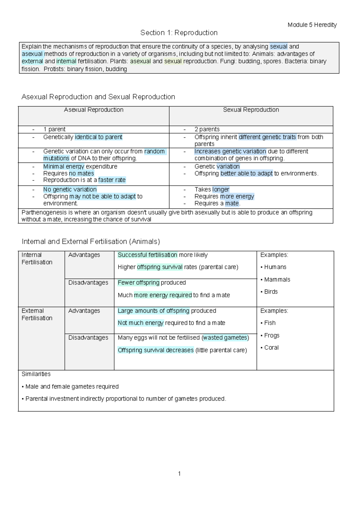 Biology Module 5 - Section 1: Reproduction Explain the mechanisms of ...