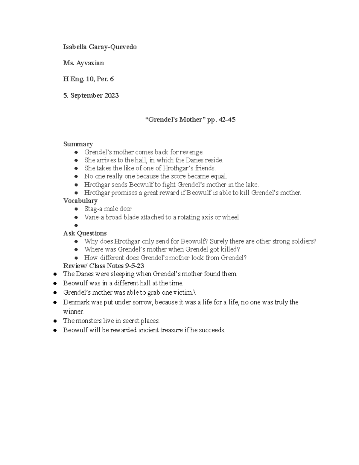Grendel's Mother - dwdf - Isabella Garay-Quevedo Ms. Ayvazian H Eng. 10 ...