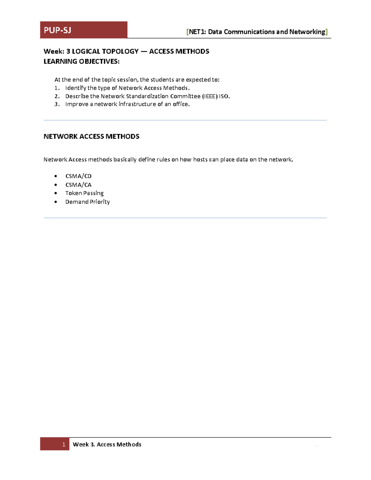 Net 1 Module W03 Topology and Standards Part 1 of 3 Logical Topology ...