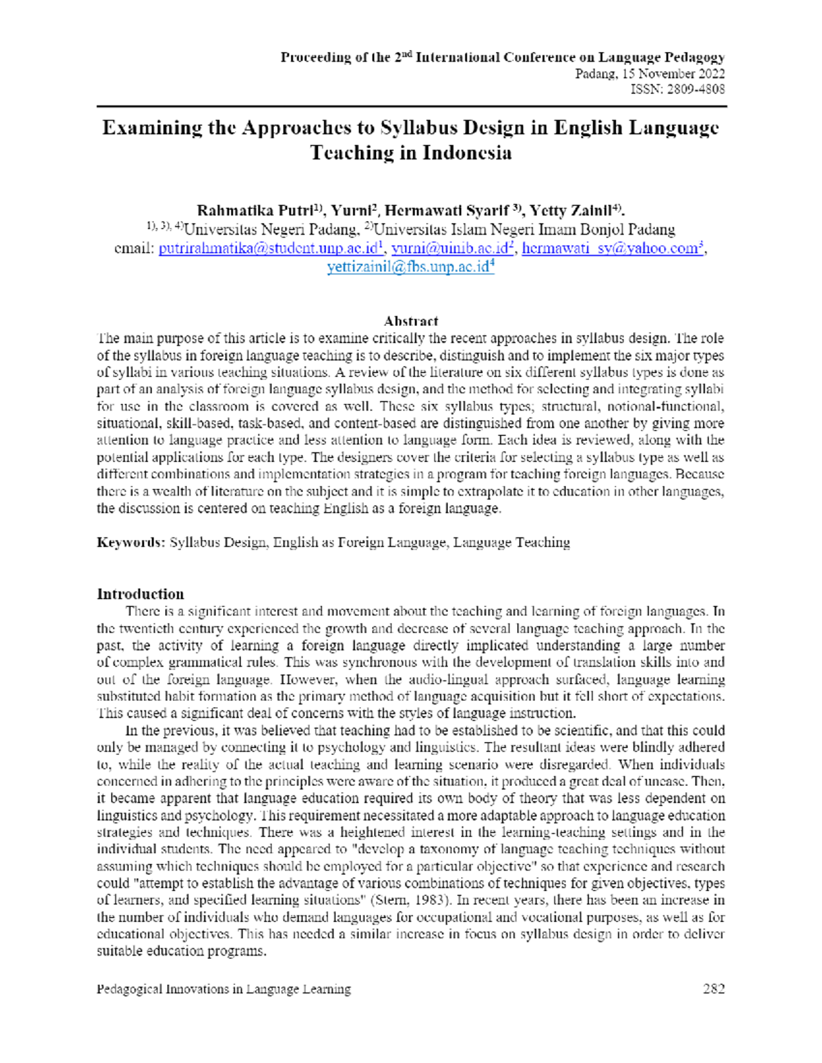 Examining the Approaches to Syllabus Design in English Language Teaching in Indonesia - Studocu