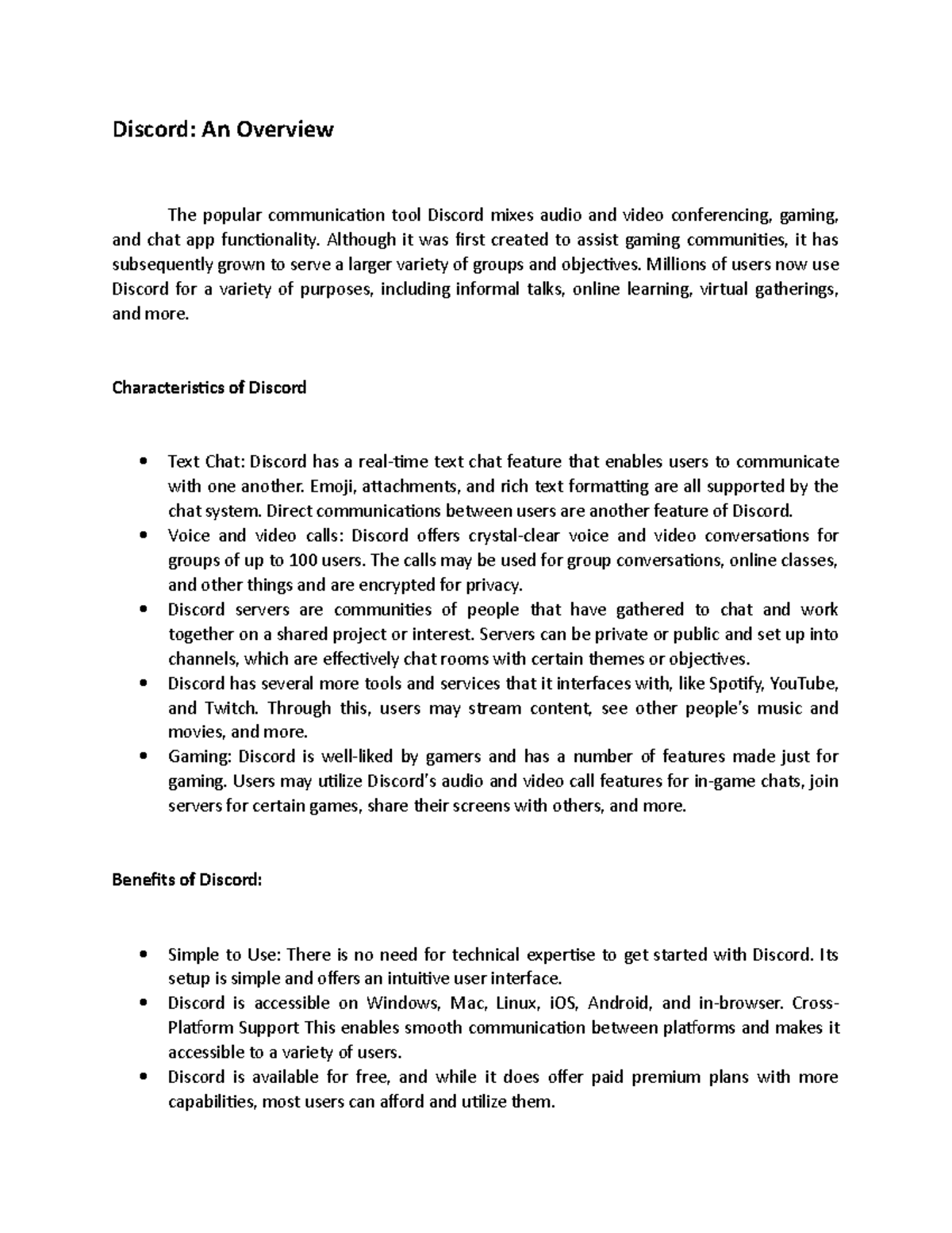 Lecture Notes - Discord - Discord: An Overview The popular ...