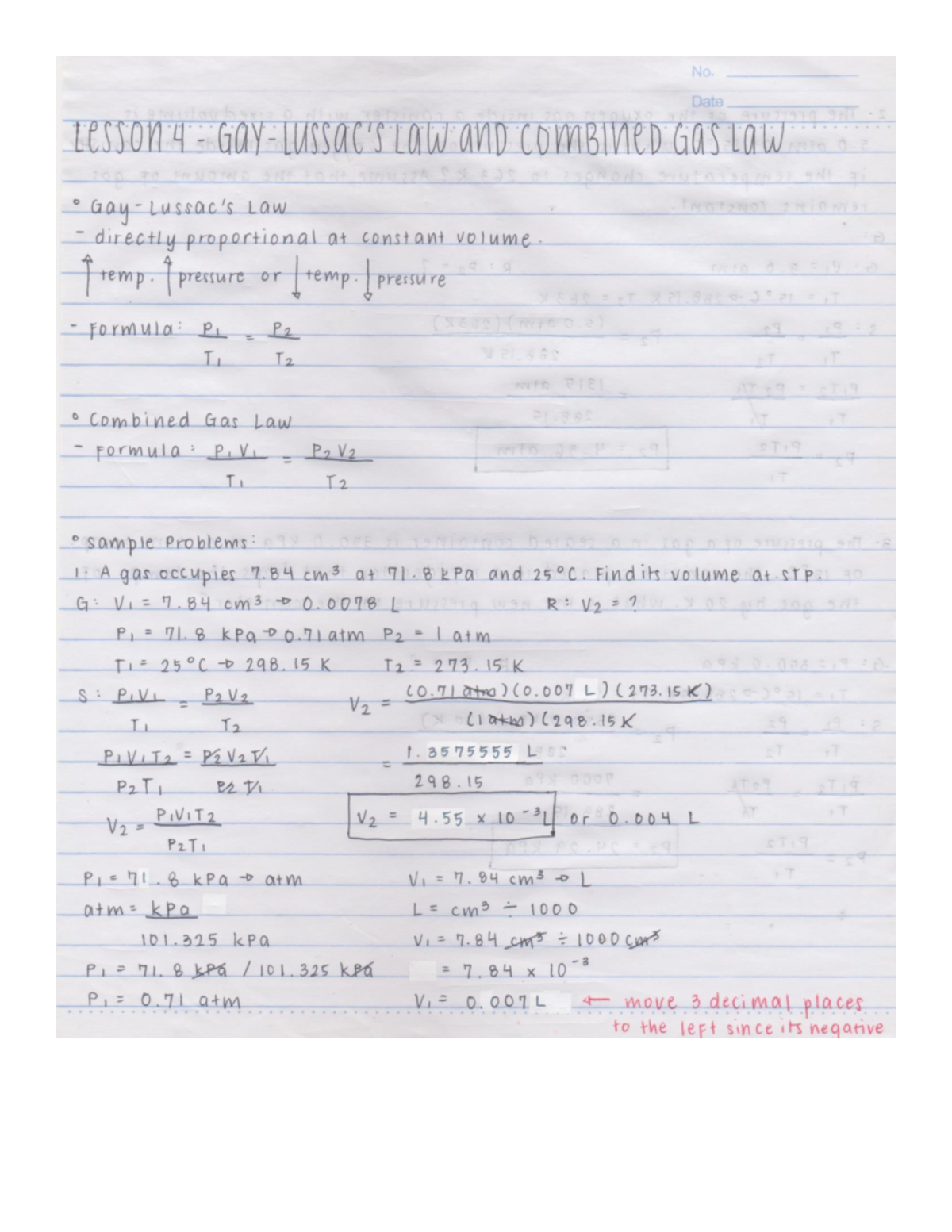 L4 - Gay-Lussac's Law and Combined Gas Law - Date tesson:4 Law and ...