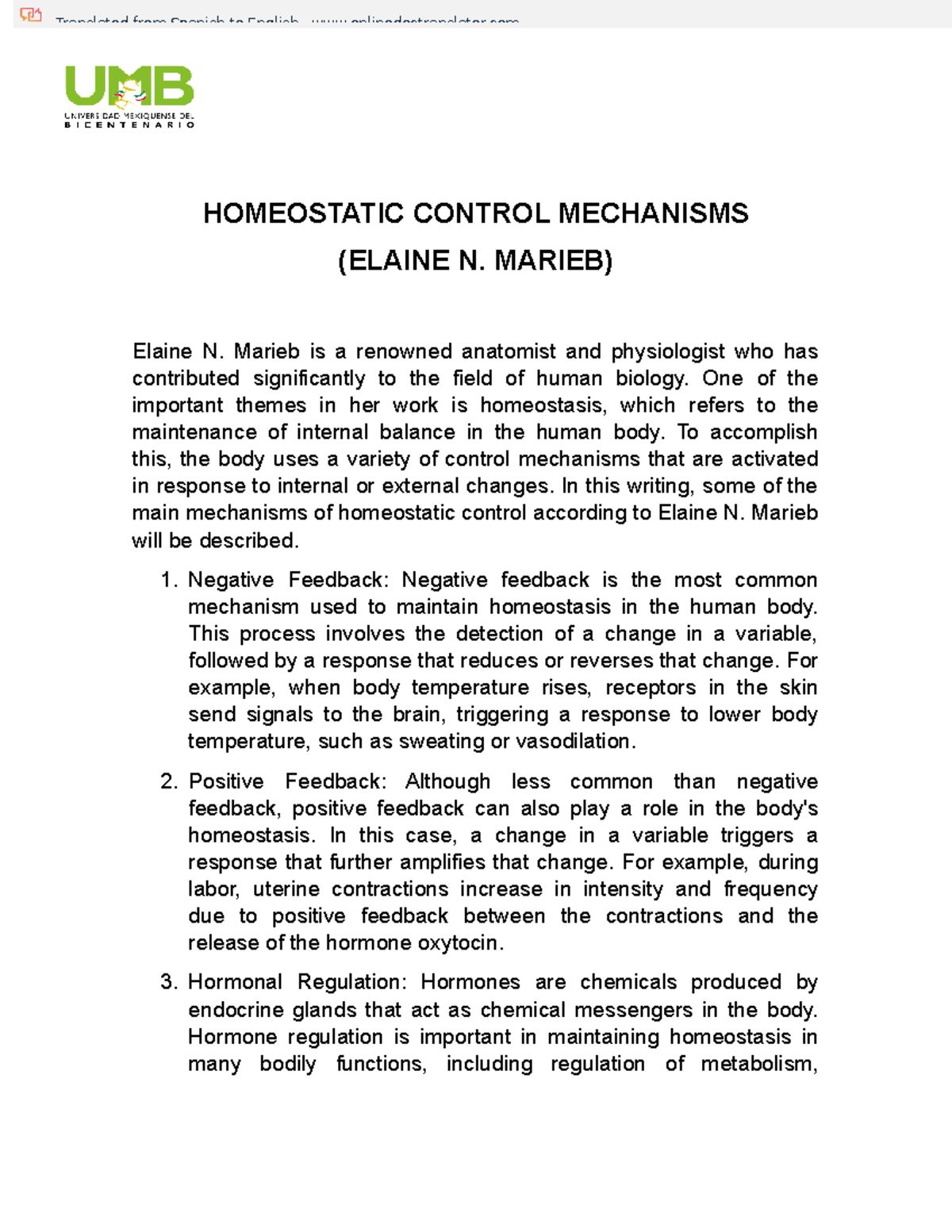 Homeostatic control mechanisms - Elaine N. Marieb - HOMEOSTATIC CONTROL ...