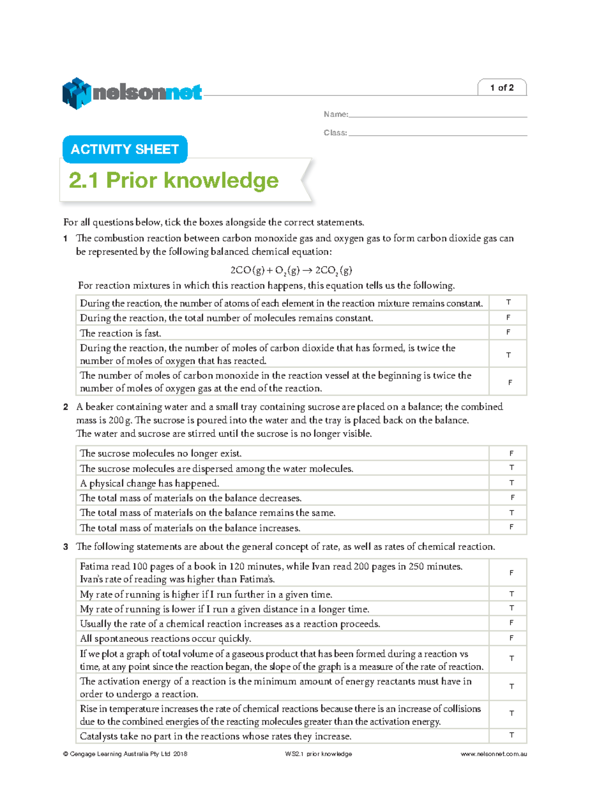 Module 5 Equilibrium And Acid Reactions © Cengage Learning Australia