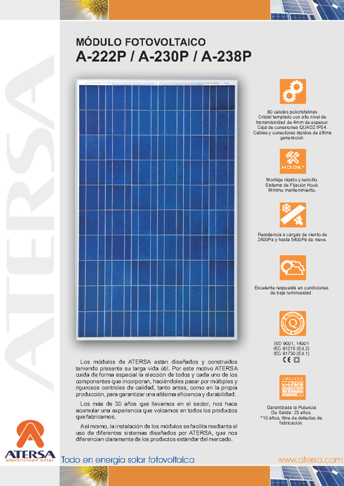Atersa 222-230w vico export solar energy www.vicoexport.com - MÓDULO FOTOVOLTAICO A-222P / A ...