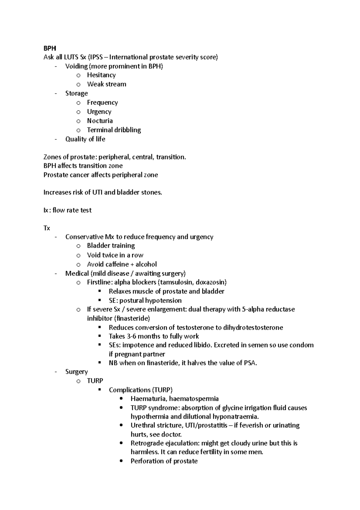 Finals notes on prostate - BPH Ask all LUTS Sx (IPSS – International ...