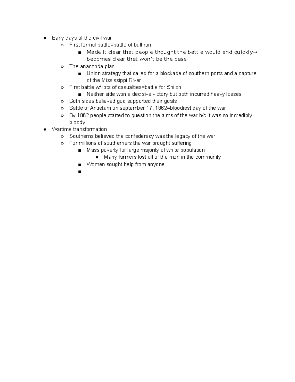 11-29-2017 hist 111 class notes - Early days of the civil war First ...