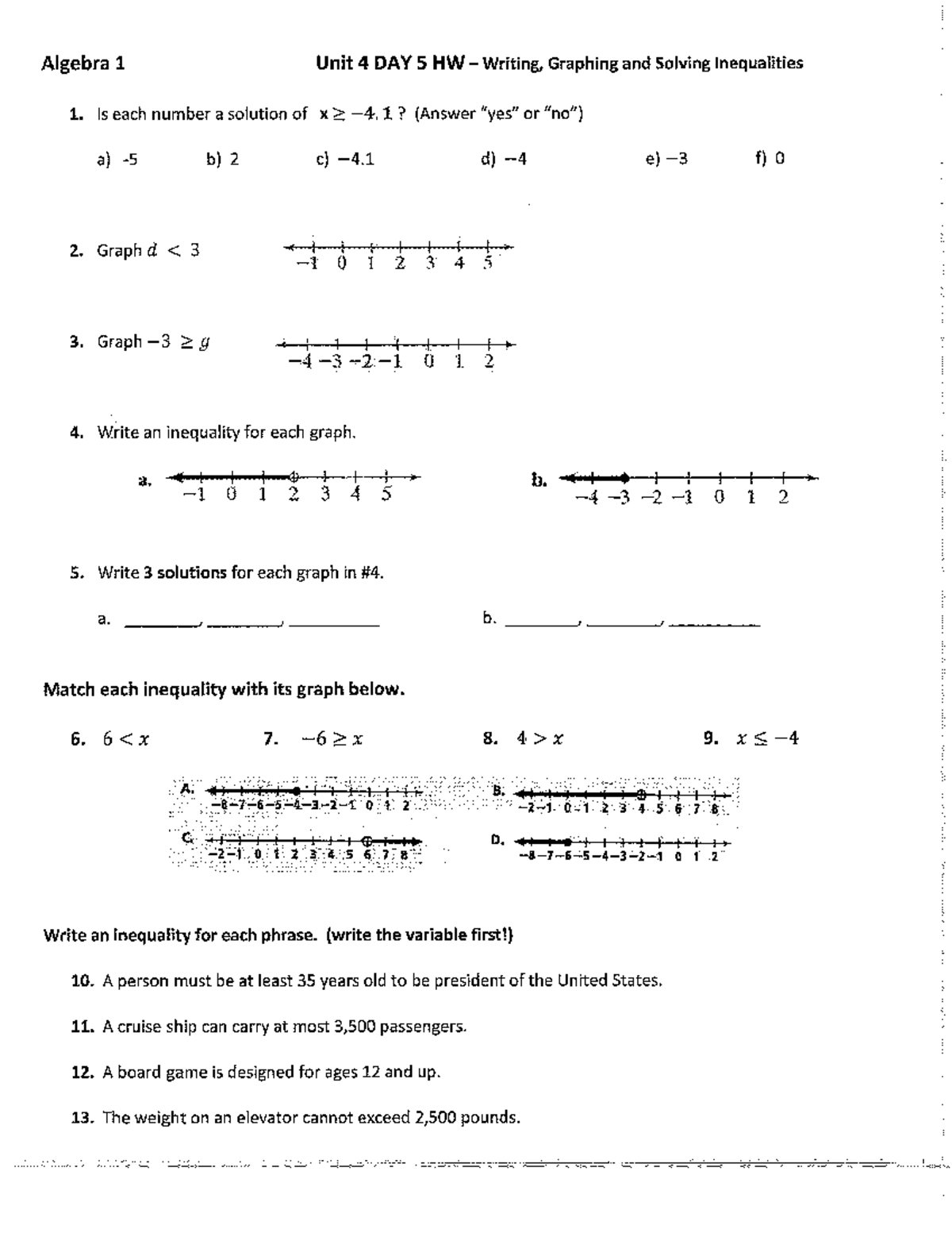 Inequalities Homework - Studocu