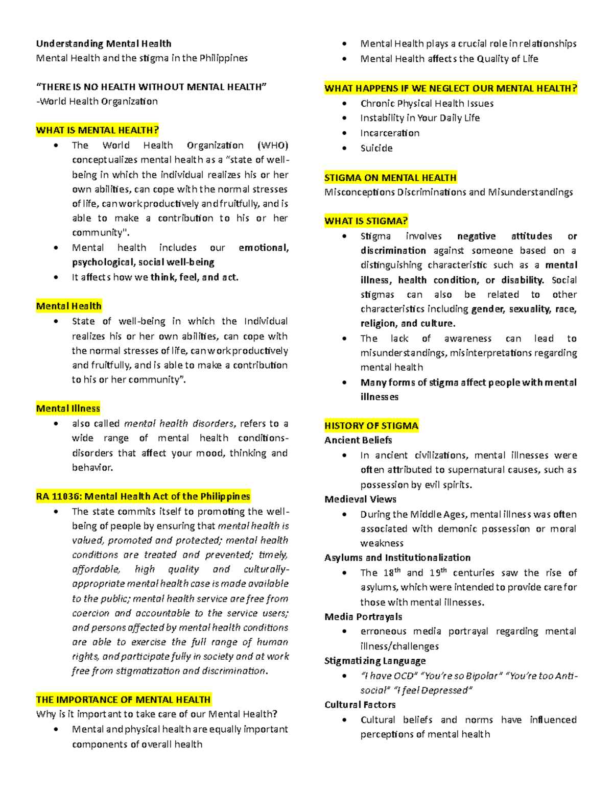 Lesson 1- Understanding Mental Health - Understanding Mental Health ...