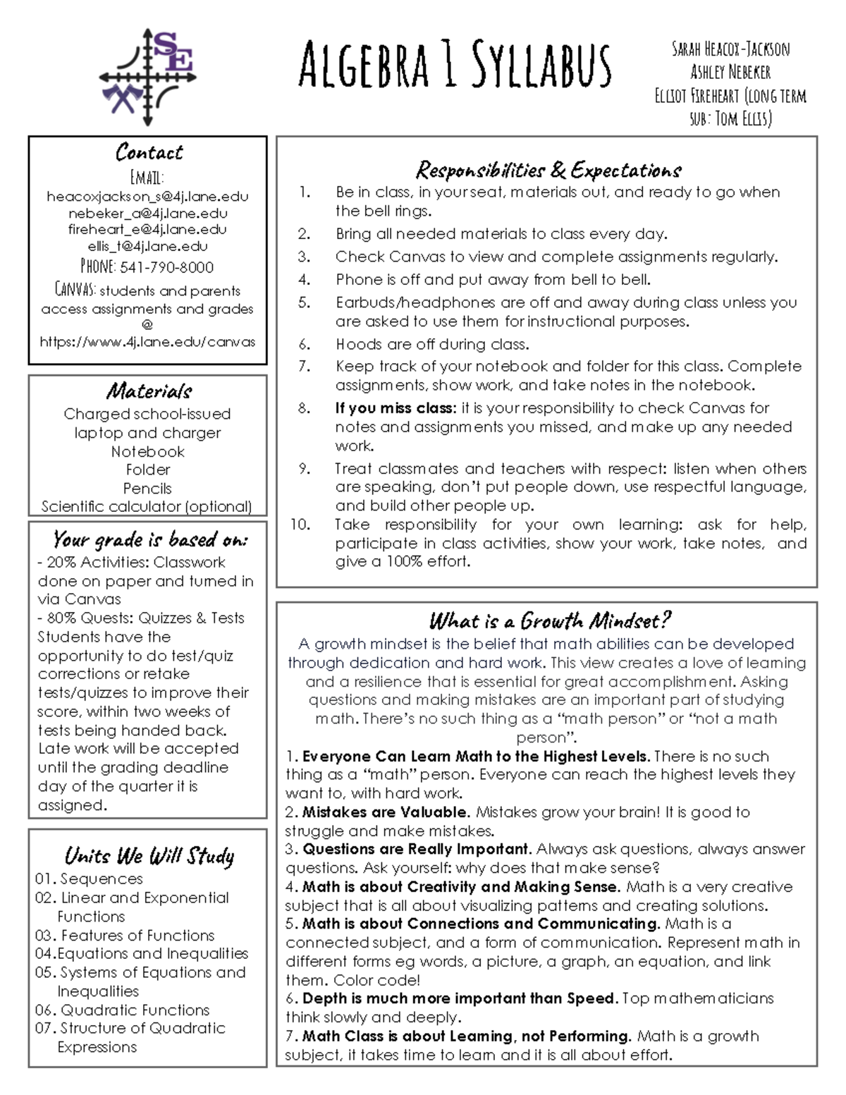 Algebra 1 Syllabus - nbhguyjk - Algebra 1 Syllabus Contact Email ...