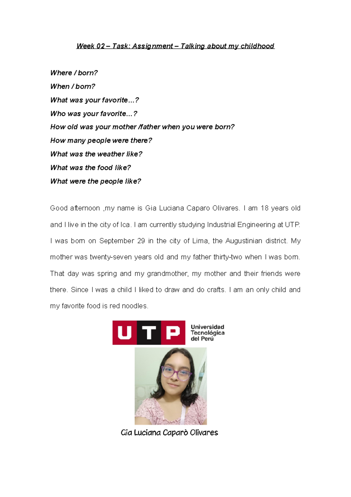 Talking about my childhood - Week 02 – Task: Assignment – Talking about ...