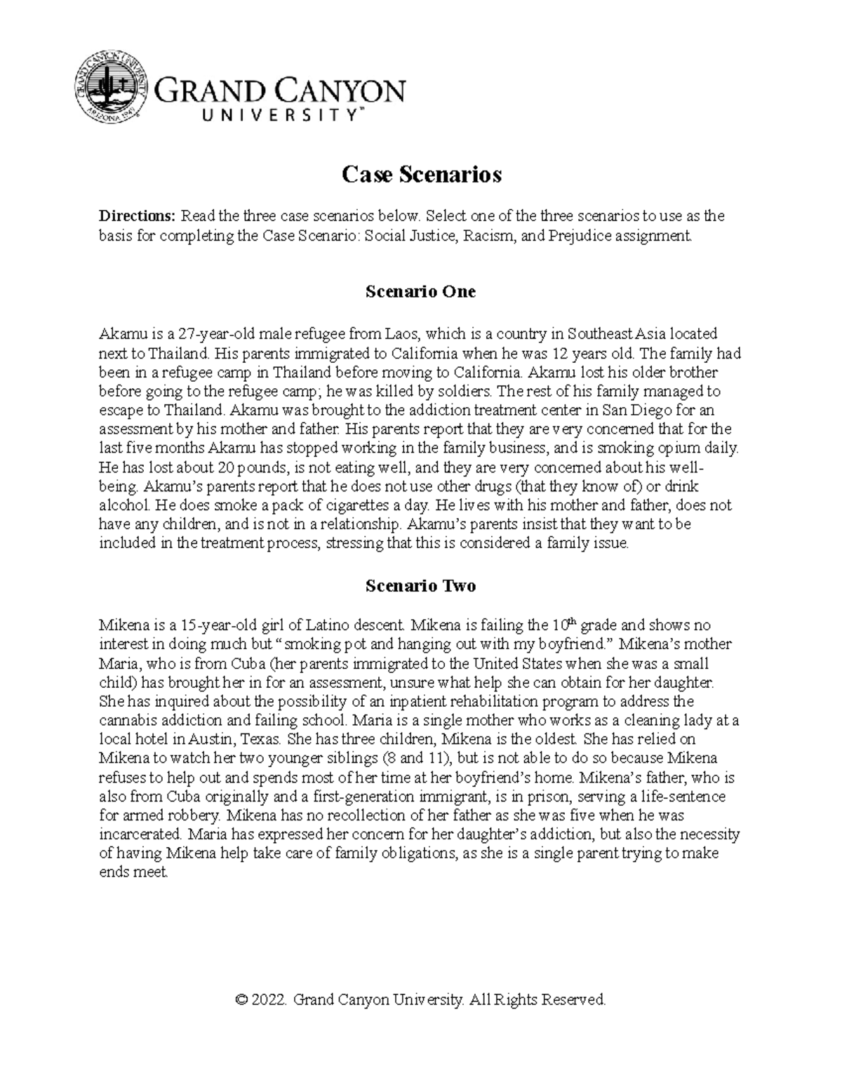 PCN 158 RS T2Case Scenarios - Case Scenarios Directions: Read the three ...