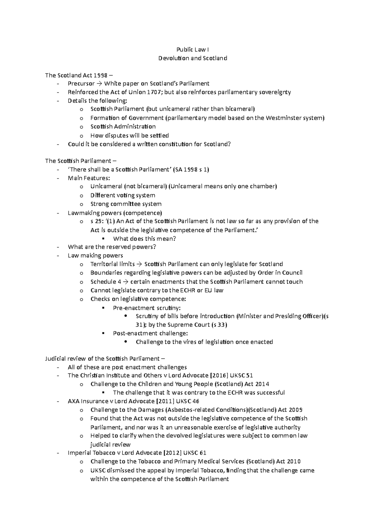 Public Law I 06 - Lecture notes - Public Law I Devolution and Scotland ...
