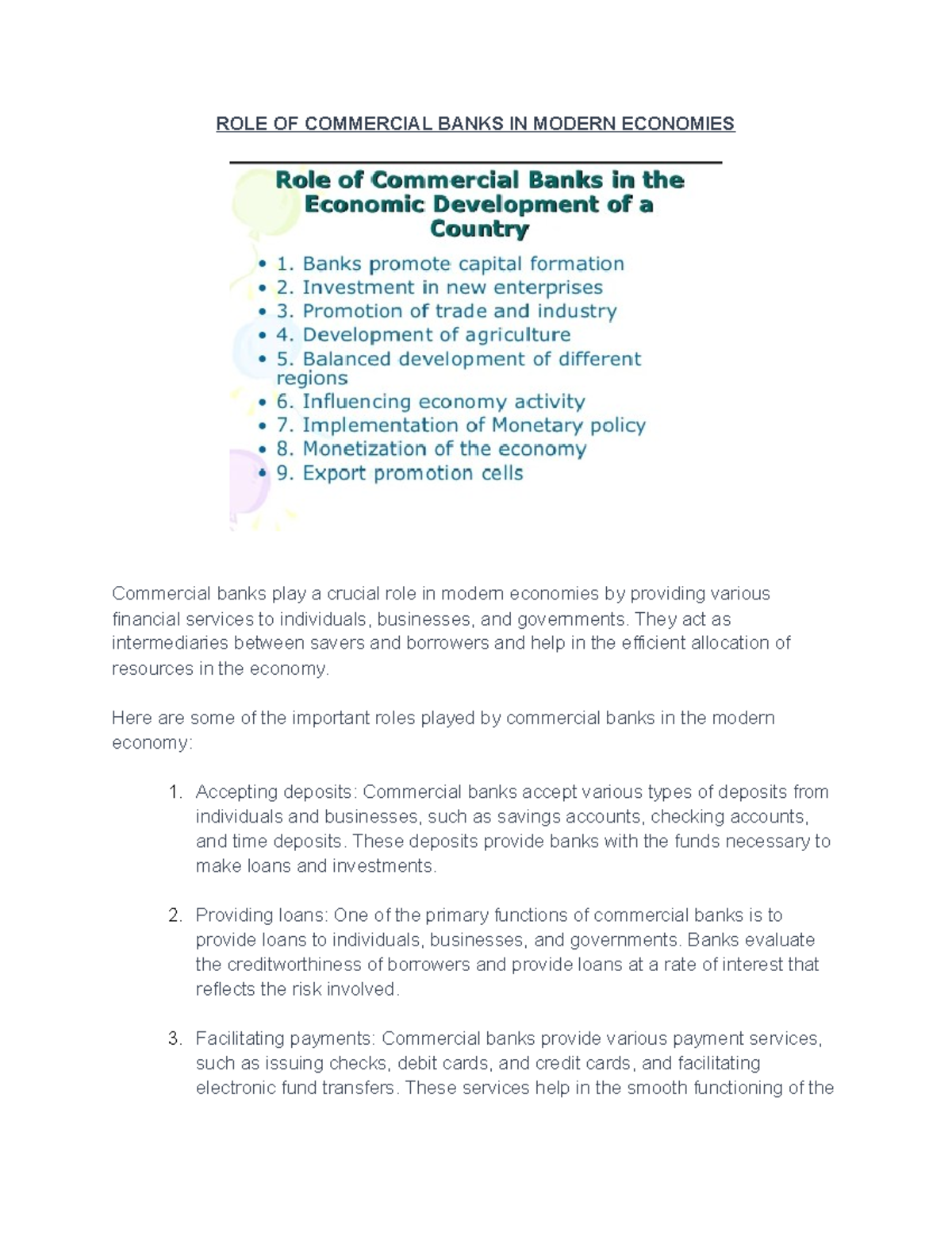 ROLE OF Commercial Banks IN Modern Economies - ROLE OF COMMERCIAL BANKS ...
