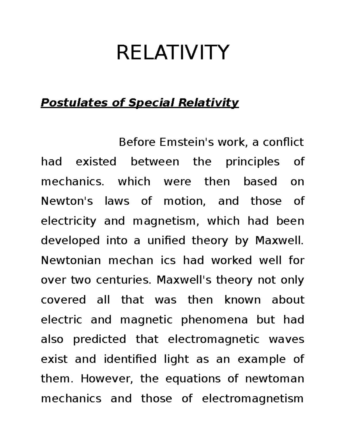 Relativity - Relativity - postulates of special relativity part 2 ...