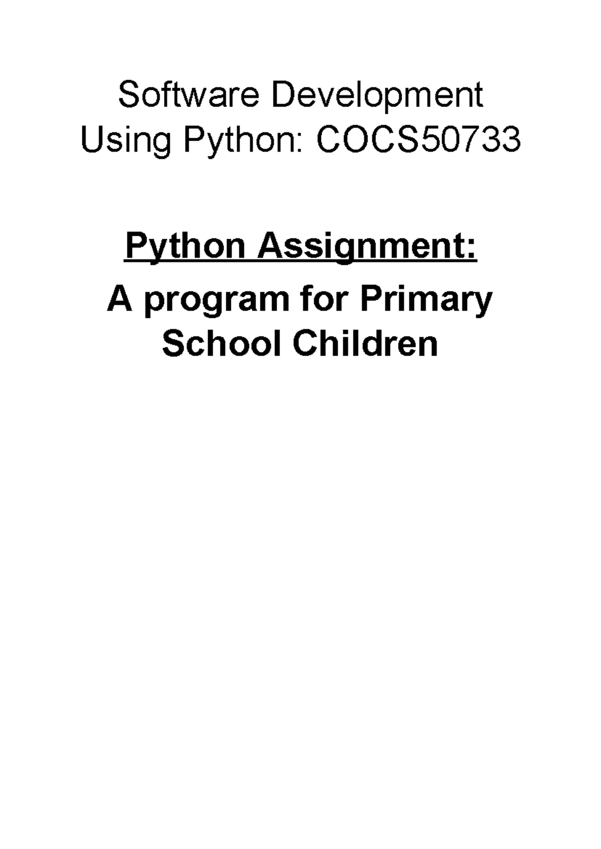Python Assignment Paper - Software Development Using Python: COCS ...