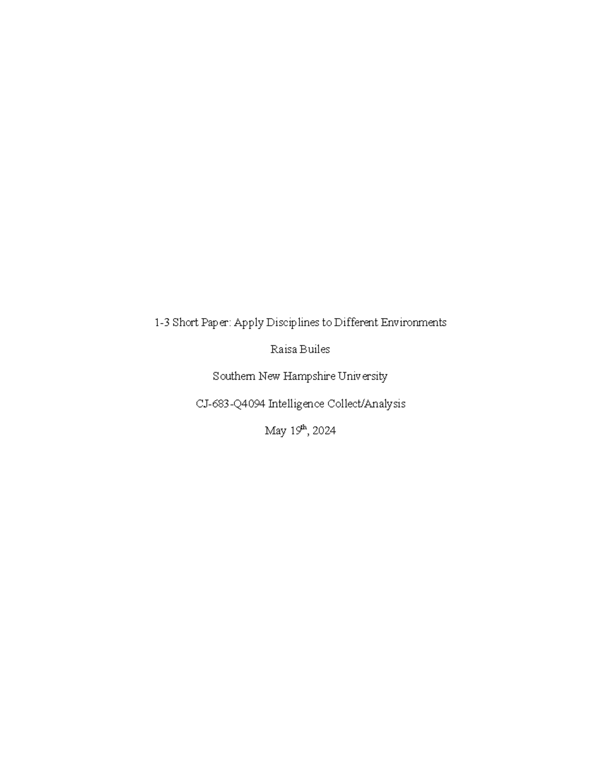 1-3 Short Paper- Apply Disciplines to Different Environments ...