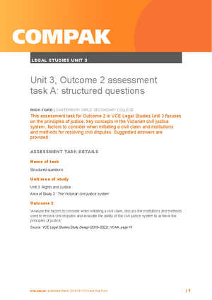 Practice SAC 2022 - 2022 VCE LEGAL STUDIES UNIT 3 AREA OF STUDY 2: The ...