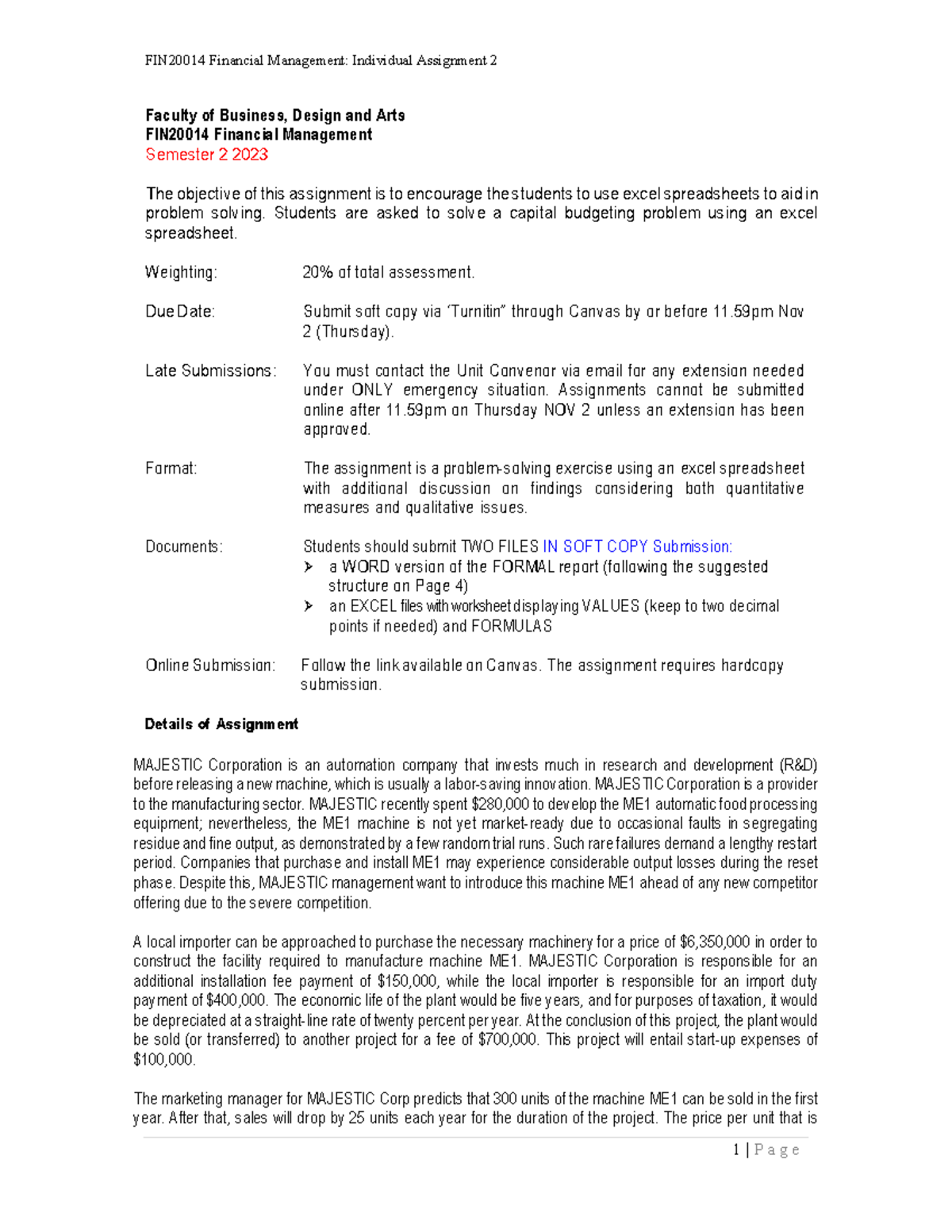 FIN20014 Assignment 2 Guidelines - Faculty of Business, Design and Arts FIN20014 Financial - Studocu
