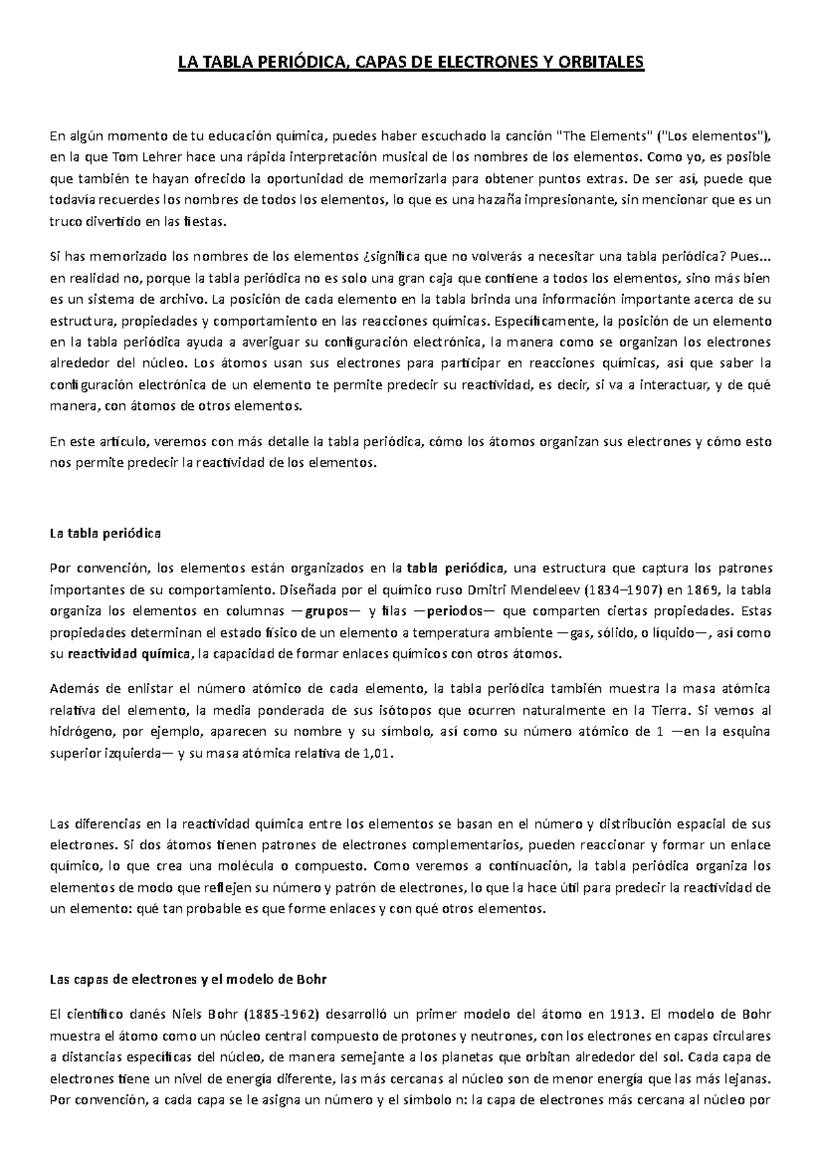 La Tabla Periódica - LA TABLA PERIÓDICA, CAPAS DE ELECTRONES Y ...