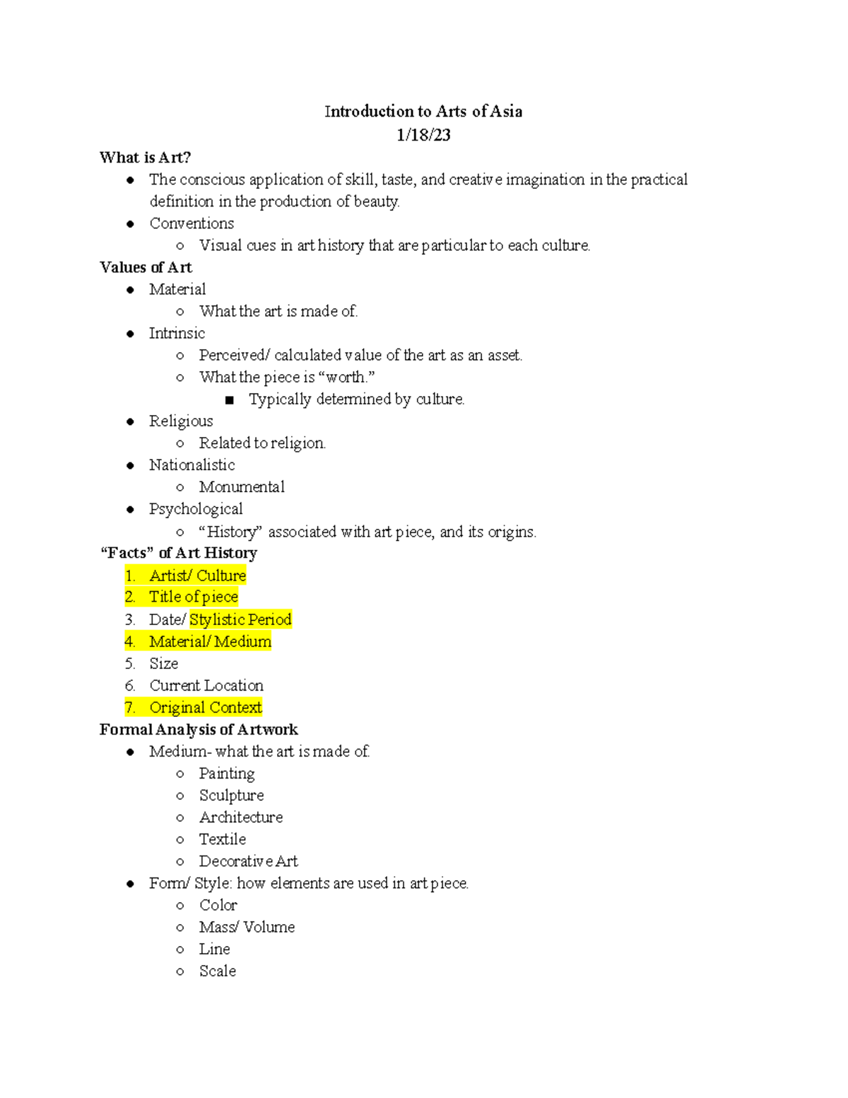 Intro to Arts of Asia - Introduction to Arts of Asia 1/18/ What is Art ...