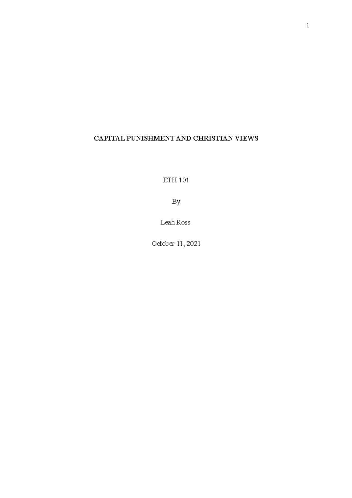 Christian Ethics Thesis assignment - CAPITAL PUNISHMENT AND CHRISTIAN ...