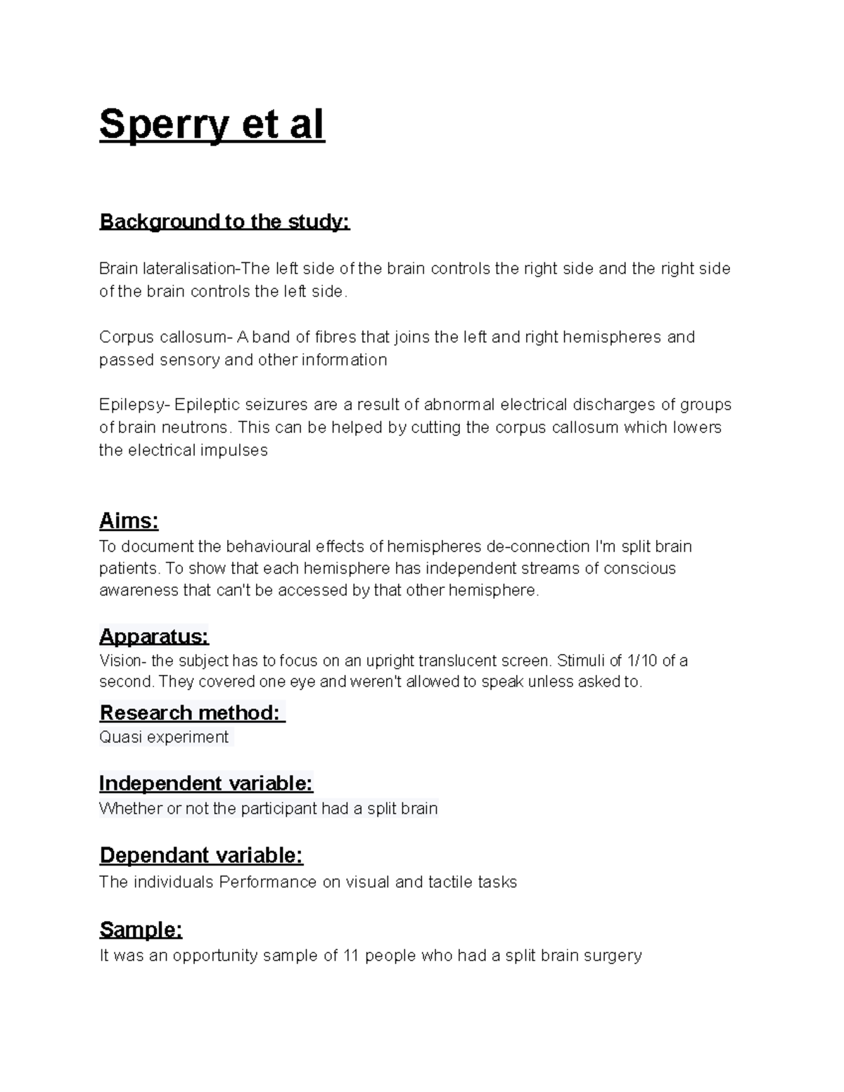 Sperry et al - Sperry et al Background to the study: Brain ...