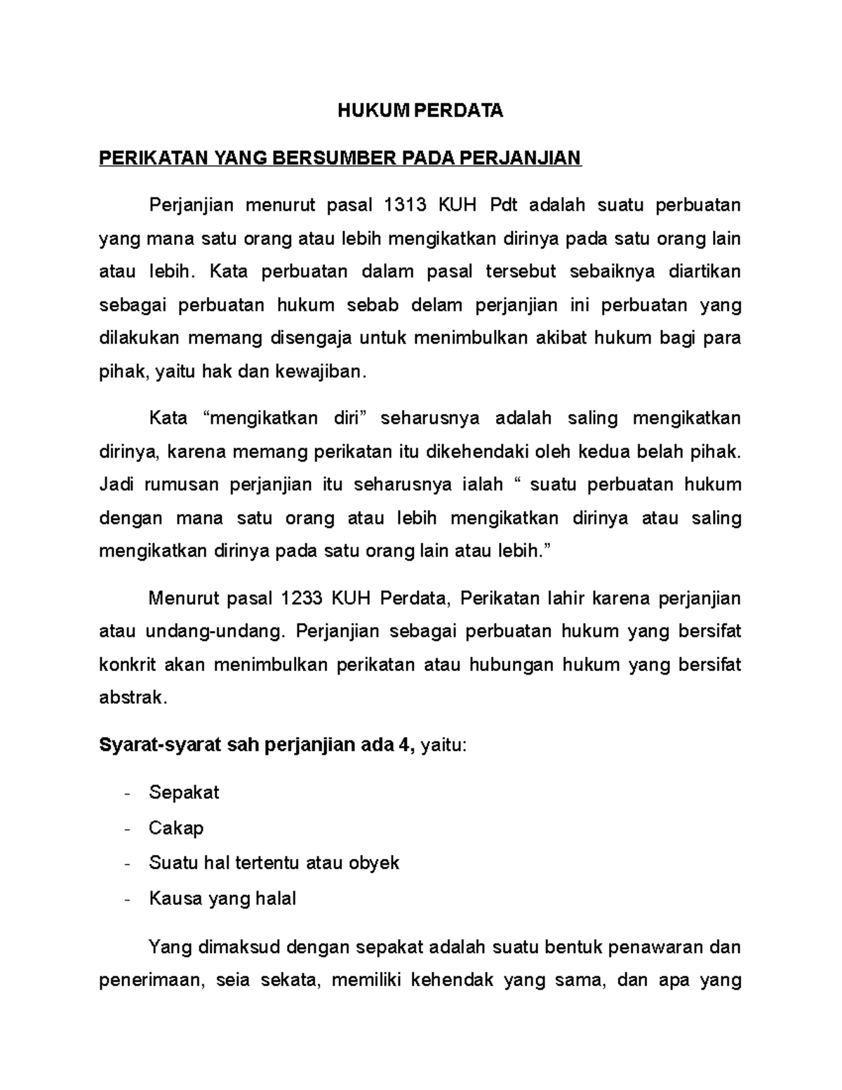 Hukum Perdata - Perikatan yang bersumber pada perjanjian - HUKUM ...
