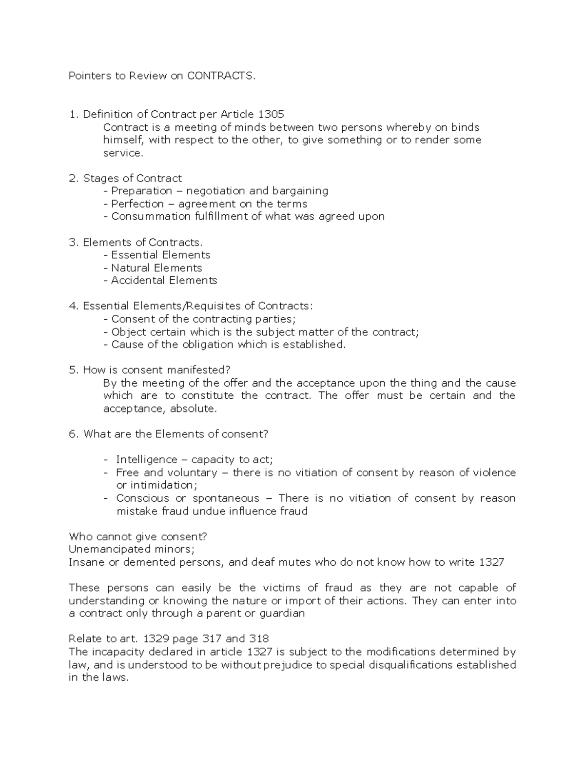 Notes-for-contracts - Notes in obli con - Pointers to Review on ...